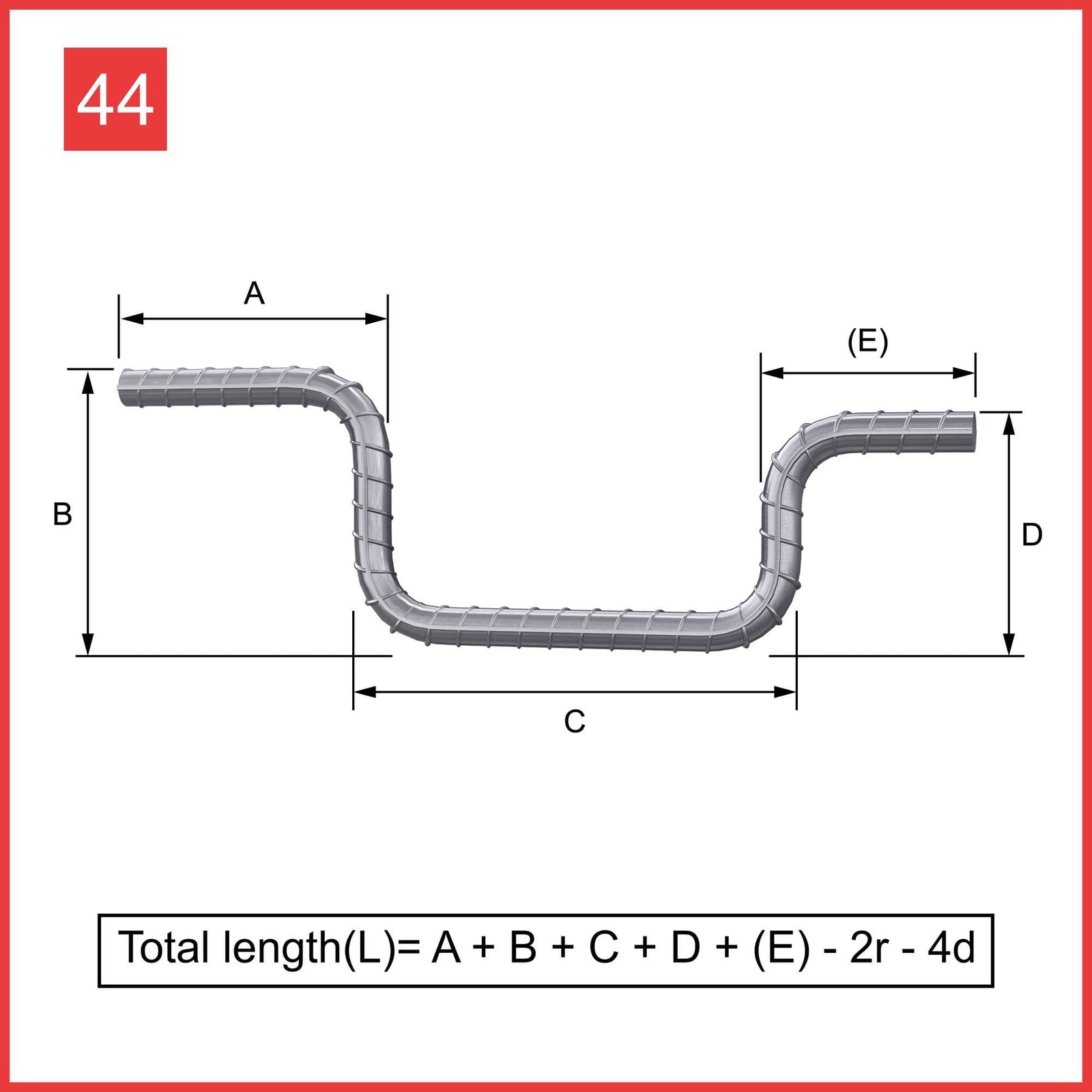 Custom Cut & Bent Rebar - Shape Code 44